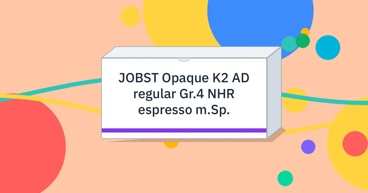 Symbolbild: Packung mit der Aufschrift JOBST Opaque K2 AD regular Gr.4 NHR espresso m.Sp. (PZN 16278192) – Verfügbarkeit und Bezug in Apotheken in Frankfurt am Main