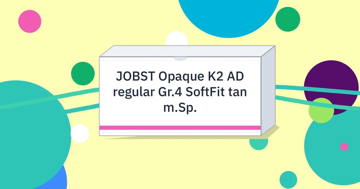 Symbolbild: Packung mit der Aufschrift JOBST Opaque K2 AD regular Gr.4 SoftFit tan m.Sp. (PZN 16277979) – Verfügbarkeit und Bezug in Apotheken in Frankfurt am Main