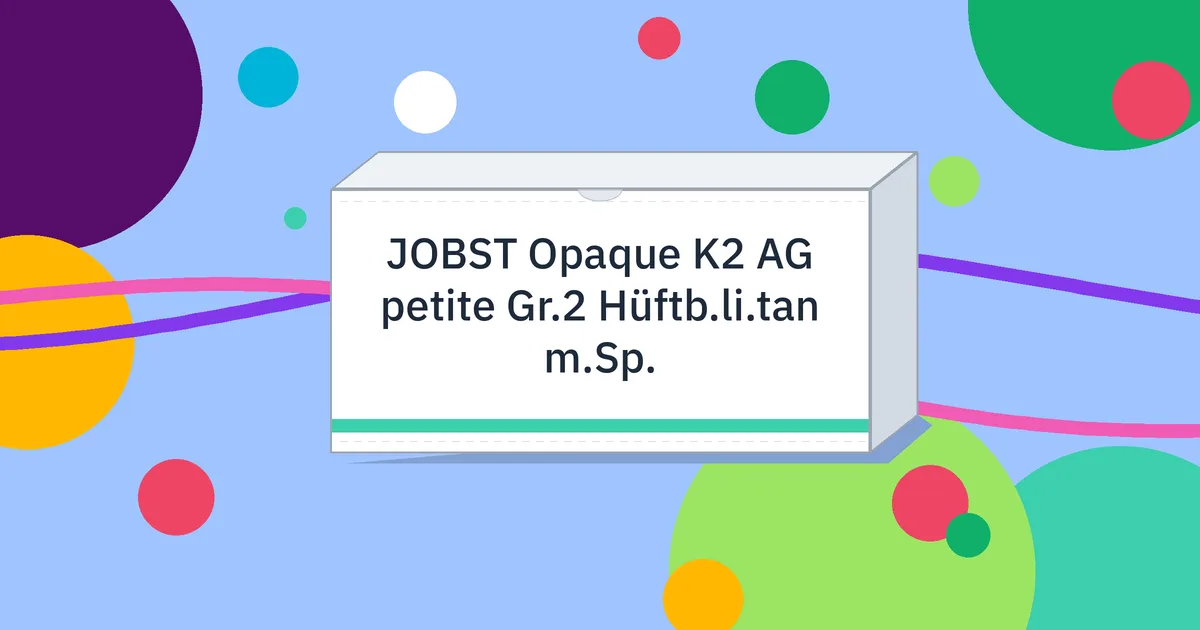 Symbolbild: Packung mit der Aufschrift JOBST Opaque K2 AG petite Gr.2 Hüftb.li.tan m.Sp. (PZN 16288339) – Verfügbarkeit und Bezug in Apotheken in Frankfurt am Main