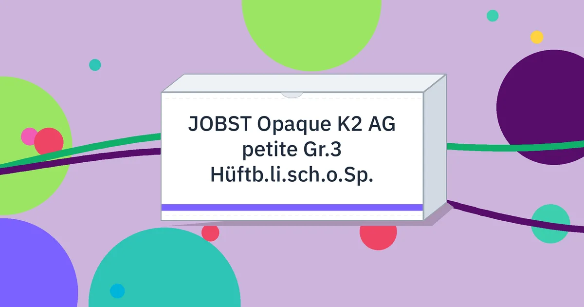 Symbolbild: Packung mit der Aufschrift JOBST Opaque K2 AG petite Gr.3 Hüftb.li.sch.o.Sp. (PZN 13114136) – Verfügbarkeit und Bezug in Apotheken in Frankfurt am Main