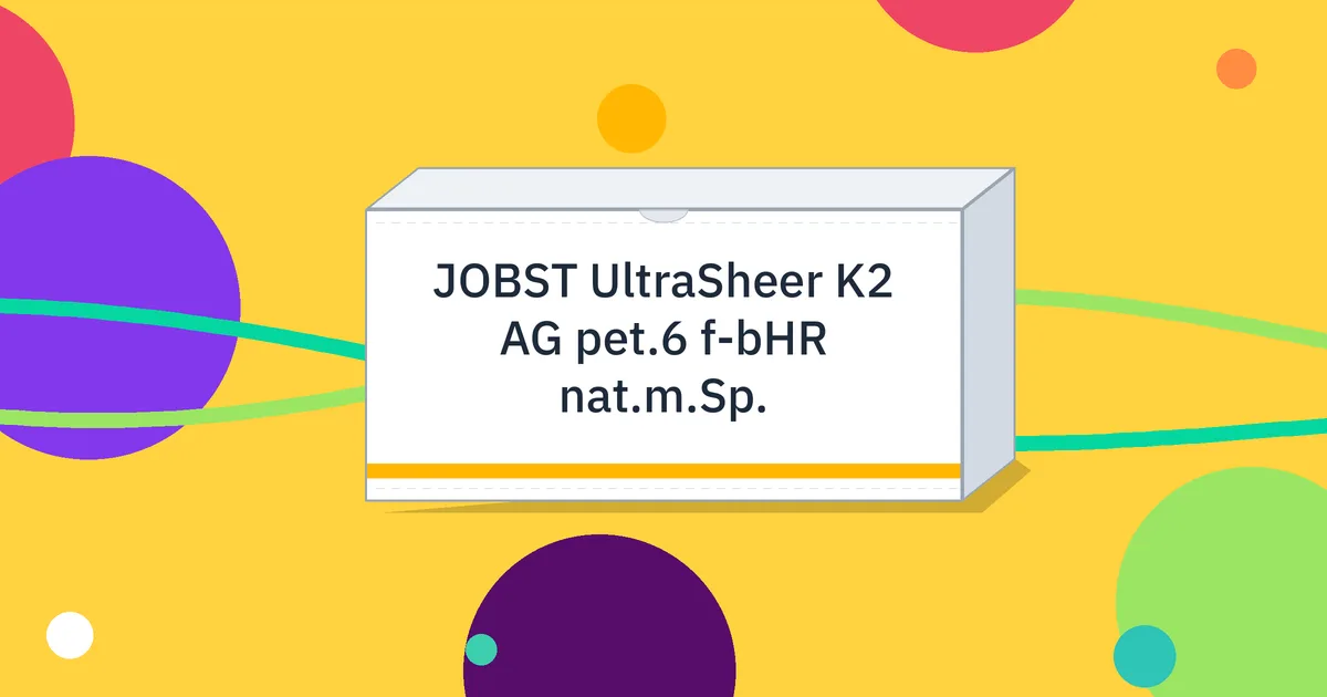 Symbolbild: Packung mit der Aufschrift JOBST UltraSheer K2 AG pet.6 f-bHR nat.m.Sp. (PZN 11263151) – Verfügbarkeit und Bezug in Apotheken in Frankfurt am Main