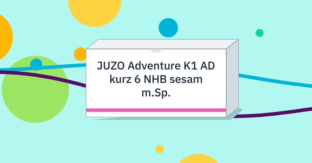 Symbolbild: Packung mit der Aufschrift JUZO Adventure K1 AD kurz 6 NHB sesam m.Sp. (PZN 16493370) – Verfügbarkeit und Bezug in Apotheken in Frankfurt am Main