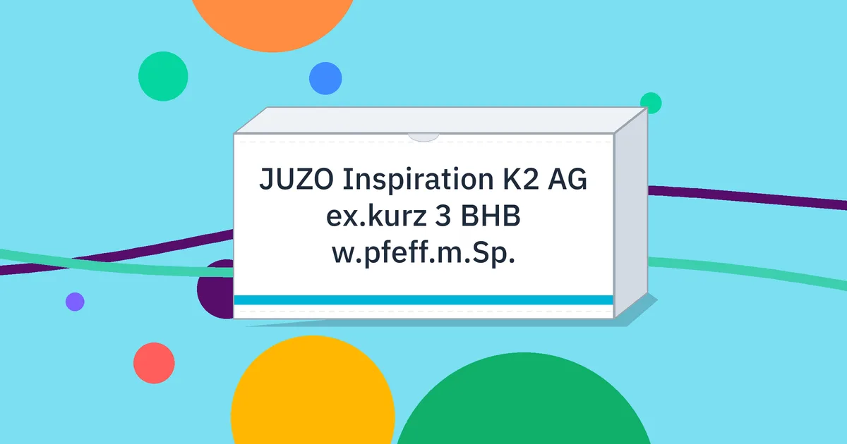 Symbolbild: Packung mit der Aufschrift JUZO Inspiration K2 AG ex.kurz 3 BHB w.pfeff.m.Sp. (PZN 14851109) – Verfügbarkeit und Bezug in Apotheken in Frankfurt am Main
