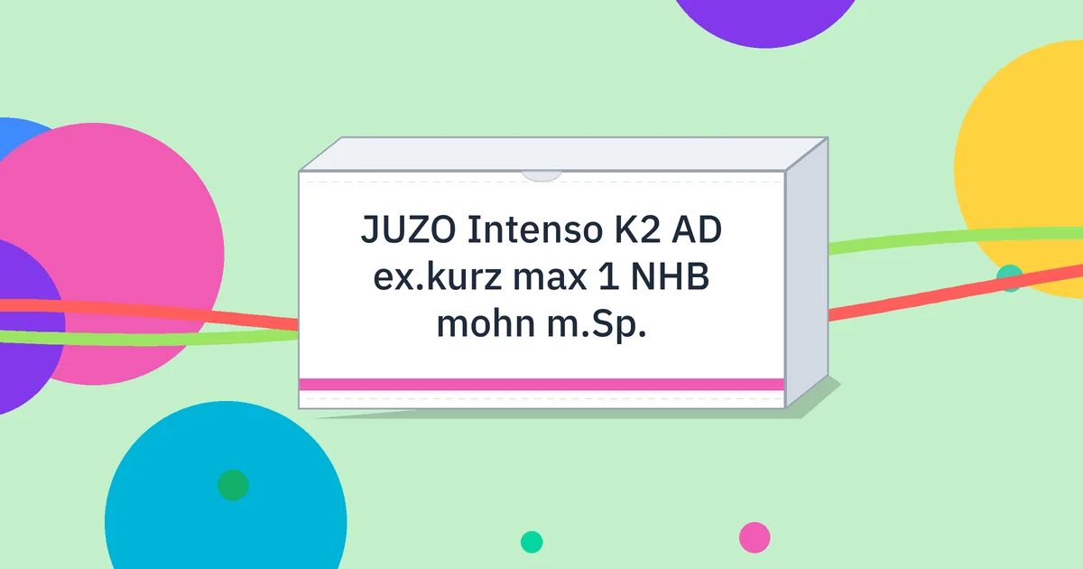 Symbolbild: Packung mit der Aufschrift JUZO Intenso K2 AD ex.kurz max 1 NHB mohn m.Sp. (PZN 18610561) – Verfügbarkeit und Bezug in Apotheken in Frankfurt am Main