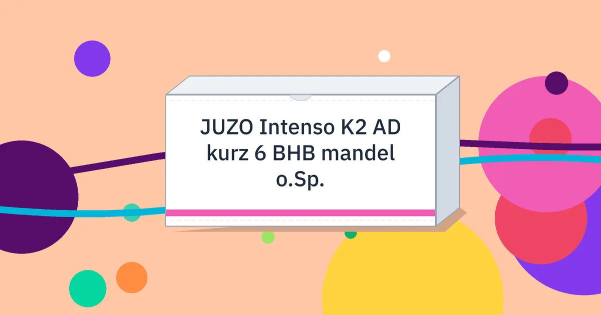 Symbolbild: Packung mit der Aufschrift JUZO Intenso K2 AD kurz 6 BHB mandel o.Sp. (PZN 18625203) – Verfügbarkeit und Bezug in Apotheken in Frankfurt am Main