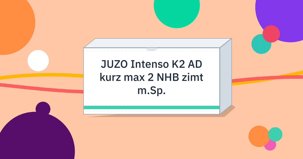 Symbolbild: Packung mit der Aufschrift JUZO Intenso K2 AD kurz max 2 NHB zimt m.Sp. (PZN 18612086) – Verfügbarkeit und Bezug in Apotheken in Frankfurt am Main