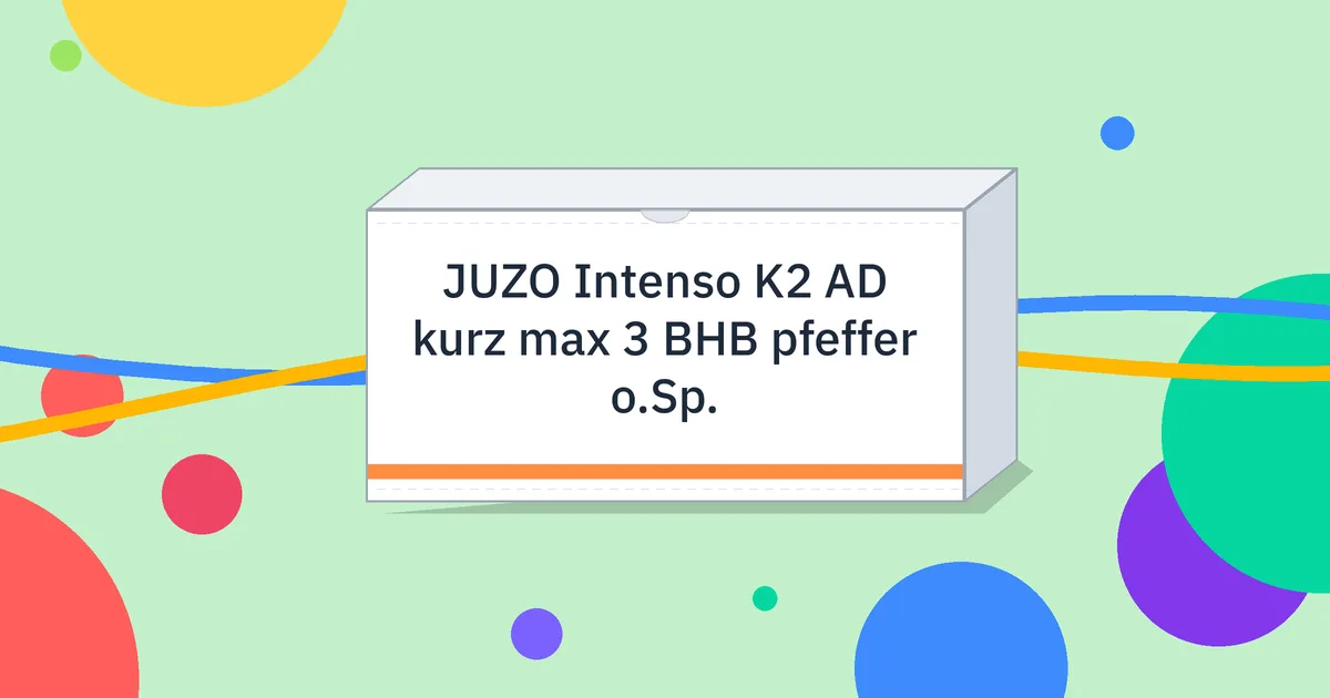 Symbolbild: Packung mit der Aufschrift JUZO Intenso K2 AD kurz max 3 BHB pfeffer o.Sp. (PZN 18626042) – Verfügbarkeit und Bezug in Apotheken in Frankfurt am Main