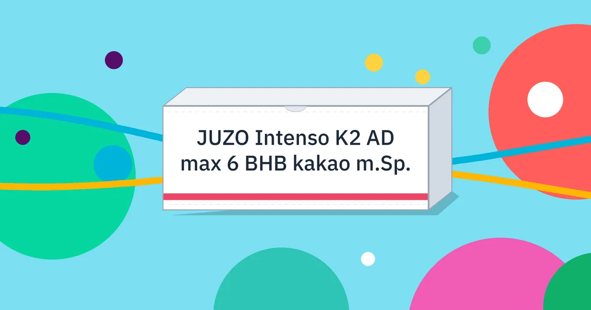 Symbolbild: Packung mit der Aufschrift JUZO Intenso K2 AD max 6 BHB kakao m.Sp. (PZN 18616629) – Verfügbarkeit und Bezug in Apotheken in Frankfurt am Main