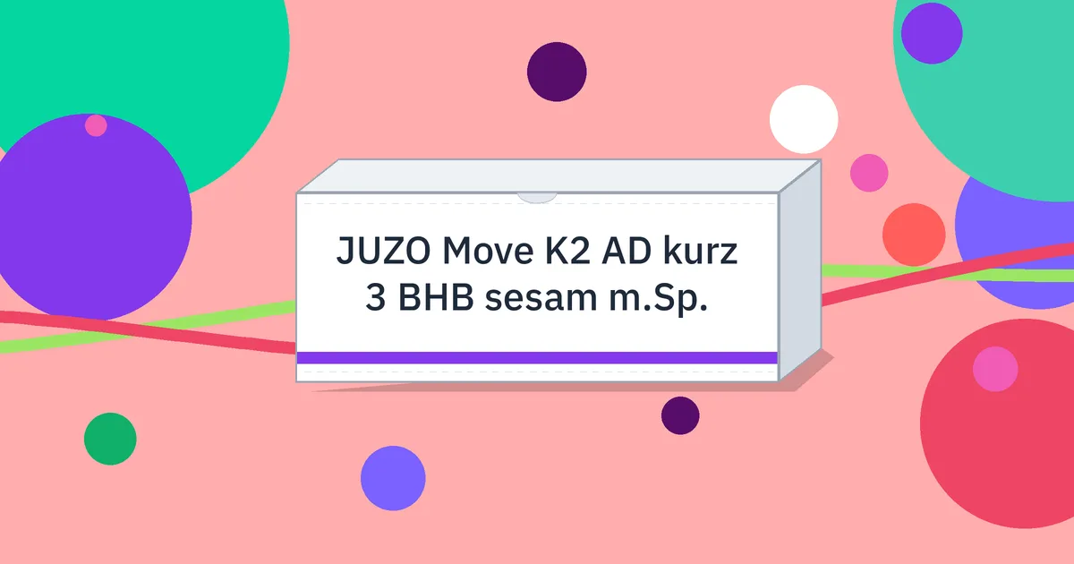 Symbolbild: Packung mit der Aufschrift JUZO Move K2 AD kurz 3 BHB sesam m.Sp. (PZN 18509000) – Verfügbarkeit und Bezug in Apotheken in Frankfurt am Main