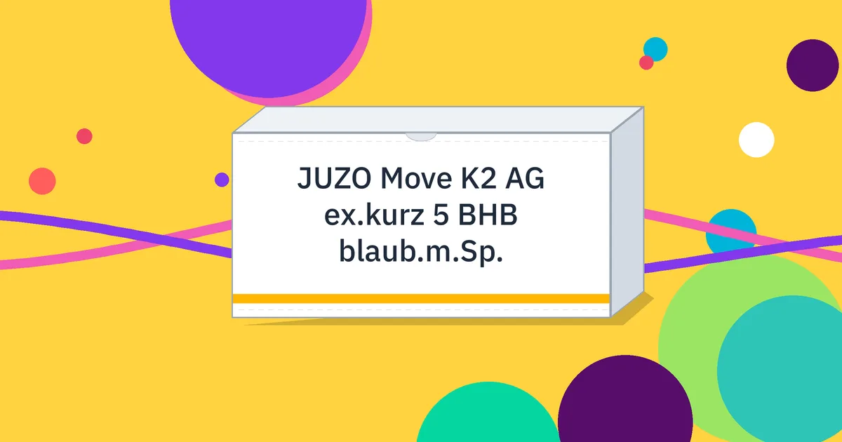 Symbolbild: Packung mit der Aufschrift JUZO Move K2 AG ex.kurz 5 BHB blaub.m.Sp. (PZN 18563666) – Verfügbarkeit und Bezug in Apotheken in Frankfurt am Main