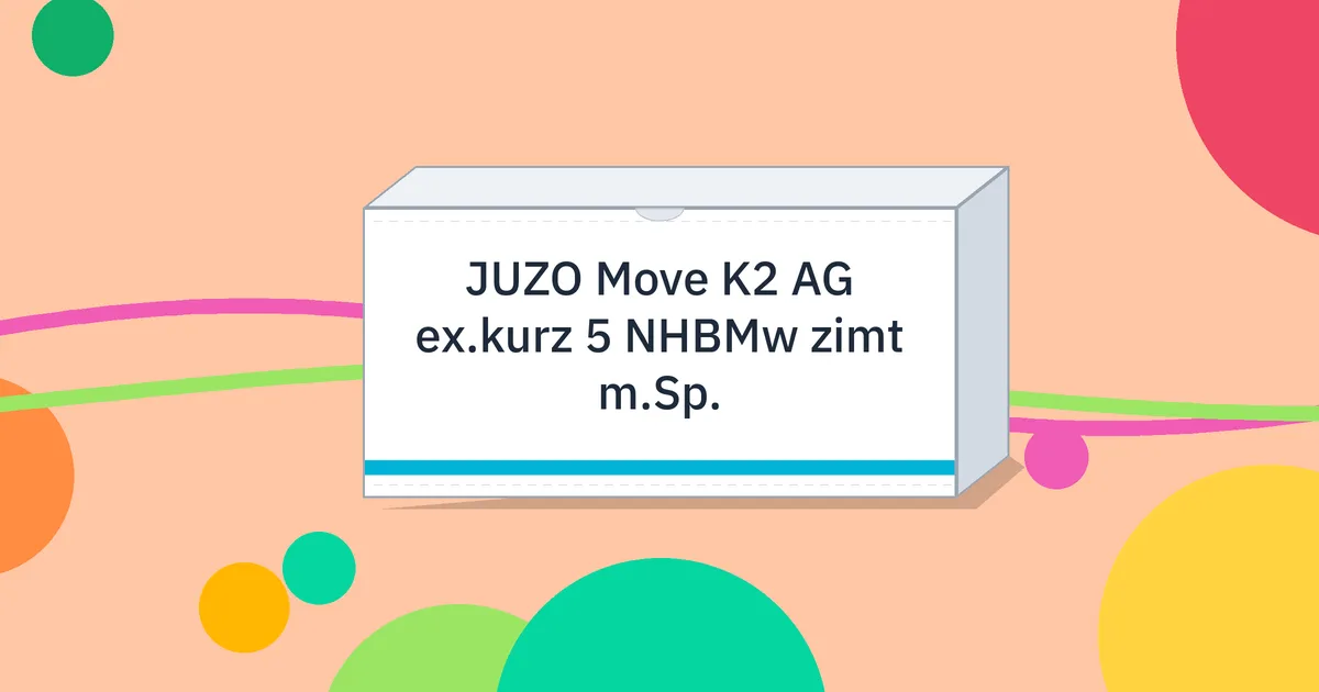 Symbolbild: Packung mit der Aufschrift JUZO Move K2 AG ex.kurz 5 NHBMw zimt m.Sp. (PZN 18531465) – Verfügbarkeit und Bezug in Apotheken in Frankfurt am Main