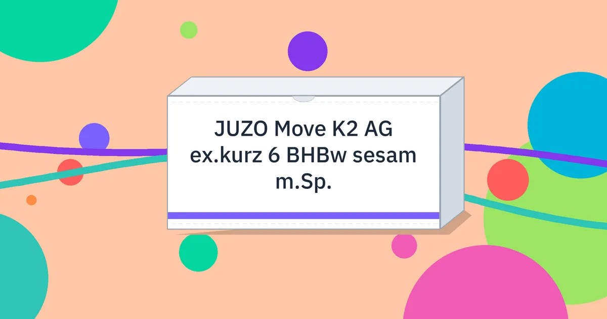 Symbolbild: Packung mit der Aufschrift JUZO Move K2 AG ex.kurz 6 BHBw sesam m.Sp. (PZN 18532430) – Verfügbarkeit und Bezug in Apotheken in Frankfurt am Main