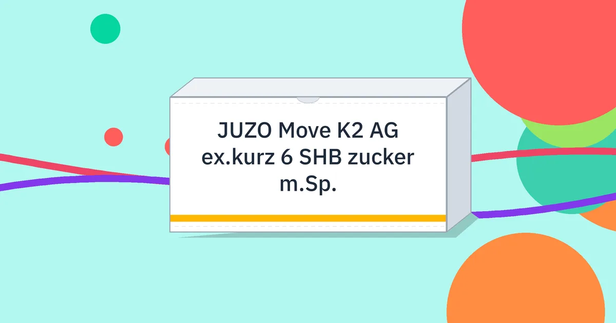 Symbolbild: Packung mit der Aufschrift JUZO Move K2 AG ex.kurz 6 SHB zucker m.Sp. (PZN 18531838) – Verfügbarkeit und Bezug in Apotheken in Frankfurt am Main