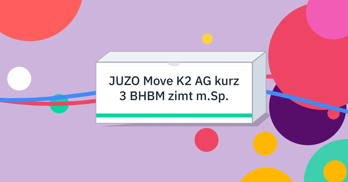 Symbolbild: Packung mit der Aufschrift JUZO Move K2 AG kurz 3 BHBM zimt m.Sp. (PZN 18528598) – Verfügbarkeit und Bezug in Apotheken in Frankfurt am Main