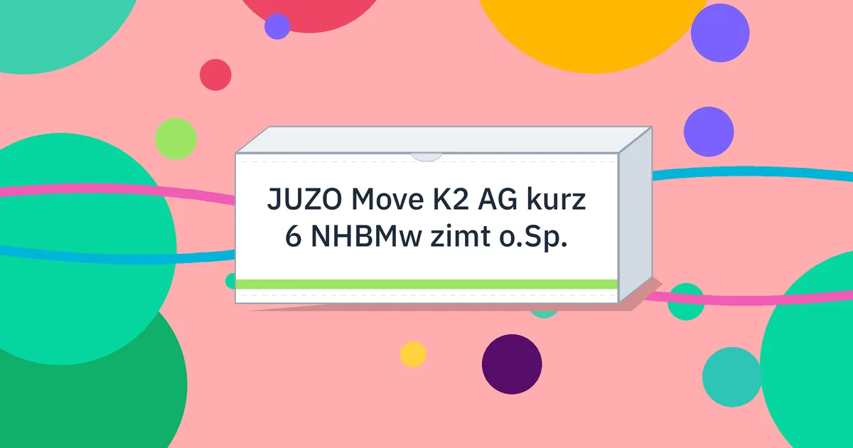 Symbolbild: Packung mit der Aufschrift JUZO Move K2 AG kurz 6 NHBMw zimt o.Sp. (PZN 18529497) – Verfügbarkeit und Bezug in Apotheken in Frankfurt am Main