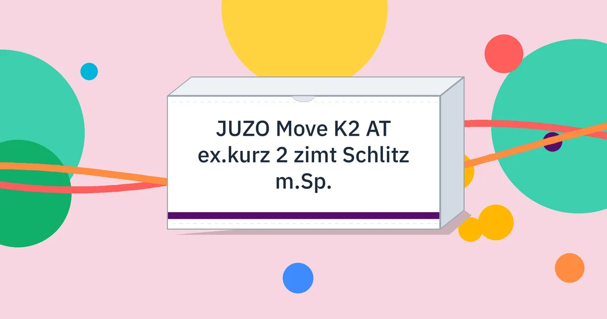 Symbolbild: Packung mit der Aufschrift JUZO Move K2 AT ex.kurz 2 zimt Schlitz m.Sp. (PZN 20671699) – Verfügbarkeit und Bezug in Apotheken in Frankfurt am Main