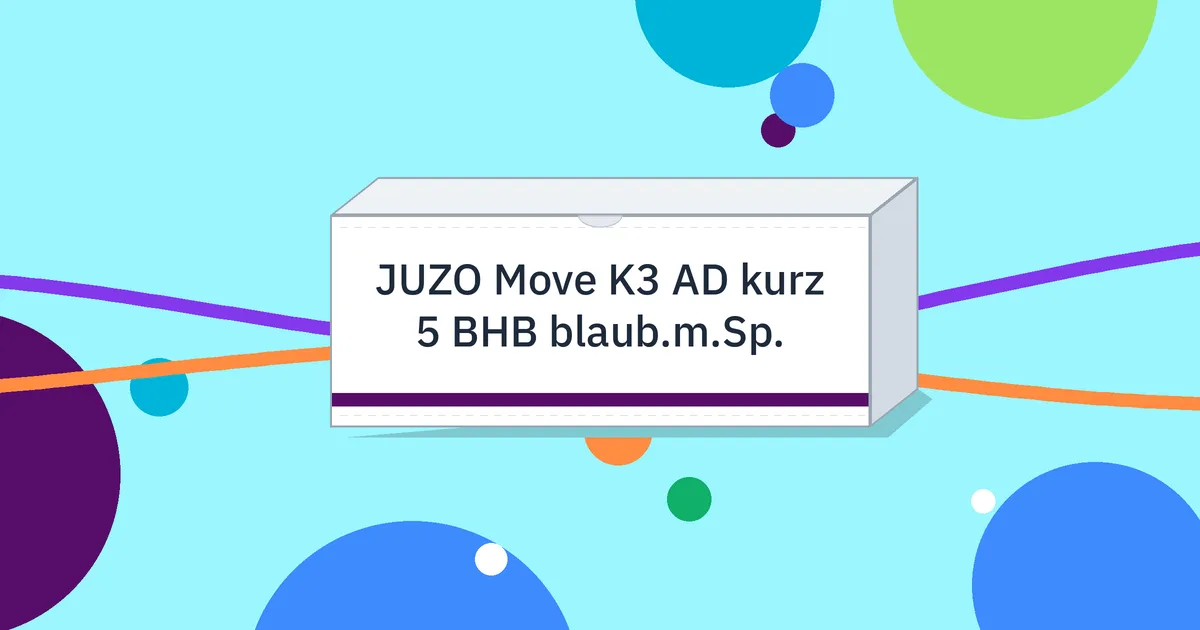 Symbolbild: Packung mit der Aufschrift JUZO Move K3 AD kurz 5 BHB blaub.m.Sp. (PZN 18572263) – Verfügbarkeit und Bezug in Apotheken in Frankfurt am Main