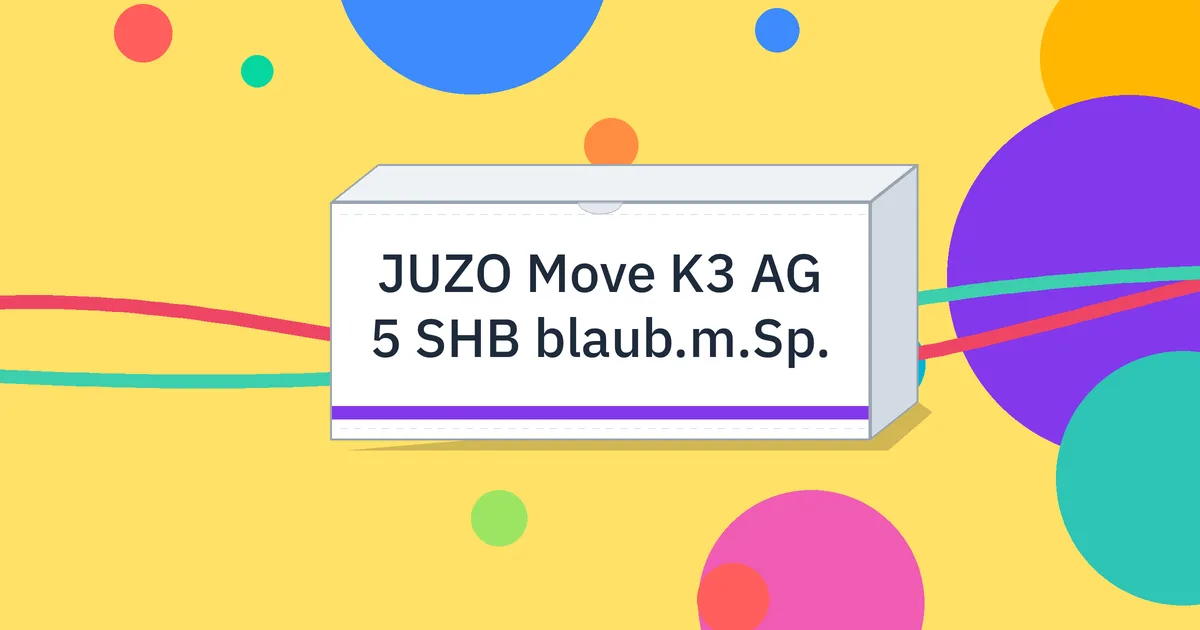 Symbolbild: Packung mit der Aufschrift JUZO Move K3 AG 5 SHB blaub.m.Sp. (PZN 18587218) – Verfügbarkeit und Bezug in Apotheken in Frankfurt am Main