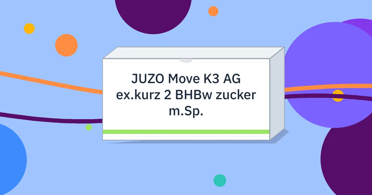 Symbolbild: Packung mit der Aufschrift JUZO Move K3 AG ex.kurz 2 BHBw zucker m.Sp. (PZN 18583657) – Verfügbarkeit und Bezug in Apotheken in Frankfurt am Main