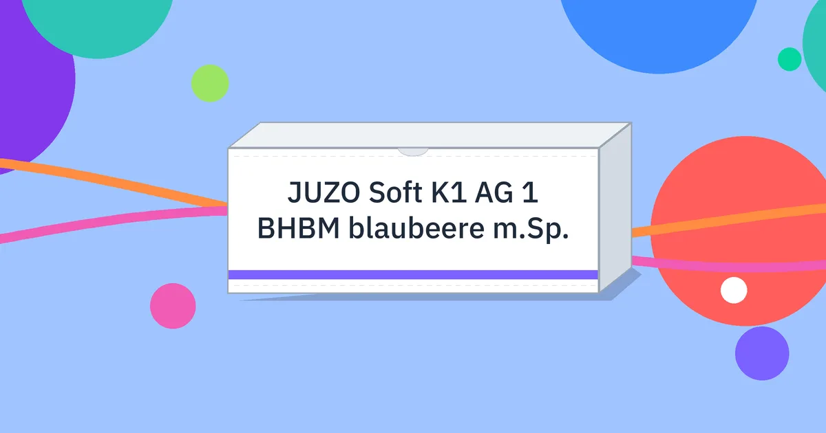 Symbolbild: Packung mit der Aufschrift JUZO Soft K1 AG 1 BHBM blaubeere m.Sp. (PZN 14855076) – Verfügbarkeit und Bezug in Apotheken in Frankfurt am Main