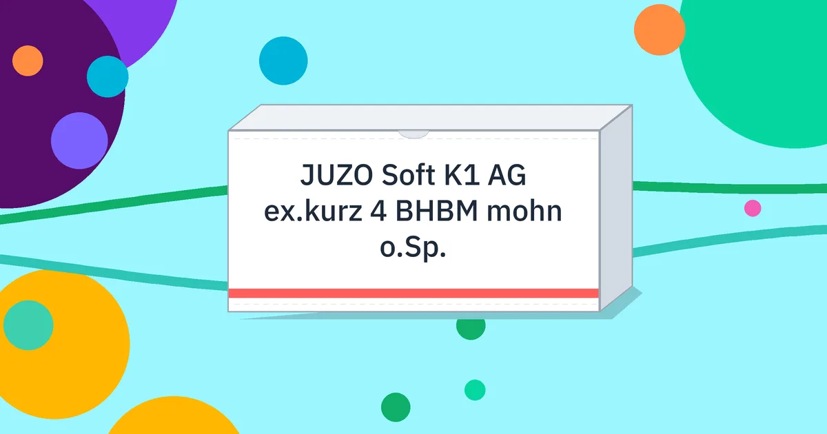 Symbolbild: Packung mit der Aufschrift JUZO Soft K1 AG ex.kurz 4 BHBM mohn o.Sp. (PZN 14858548) – Verfügbarkeit und Bezug in Apotheken in Frankfurt am Main