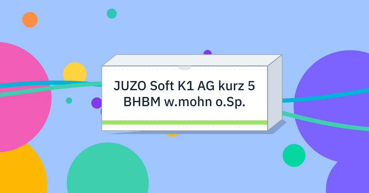 Symbolbild: Packung mit der Aufschrift JUZO Soft K1 AG kurz 5 BHBM w.mohn o.Sp. (PZN 14865815) – Verfügbarkeit und Bezug in Apotheken in Frankfurt am Main