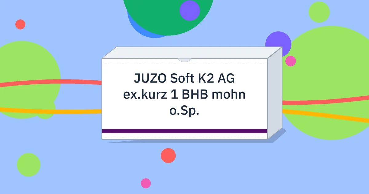 Symbolbild: Packung mit der Aufschrift JUZO Soft K2 AG ex.kurz 1 BHB mohn o.Sp. (PZN 14828412) – Verfügbarkeit und Bezug in Apotheken in Frankfurt am Main