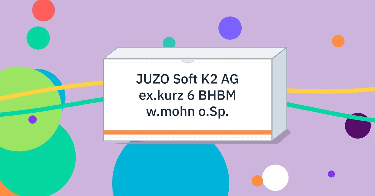 Symbolbild: Packung mit der Aufschrift JUZO Soft K2 AG ex.kurz 6 BHBM w.mohn o.Sp. (PZN 14870420) – Verfügbarkeit und Bezug in Apotheken in Frankfurt am Main