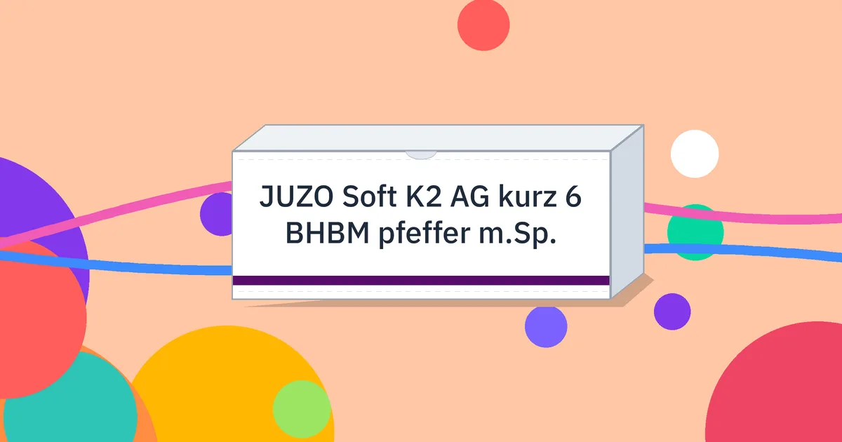 Symbolbild: Packung mit der Aufschrift JUZO Soft K2 AG kurz 6 BHBM pfeffer m.Sp. (PZN 14859430) – Verfügbarkeit und Bezug in Apotheken in Frankfurt am Main