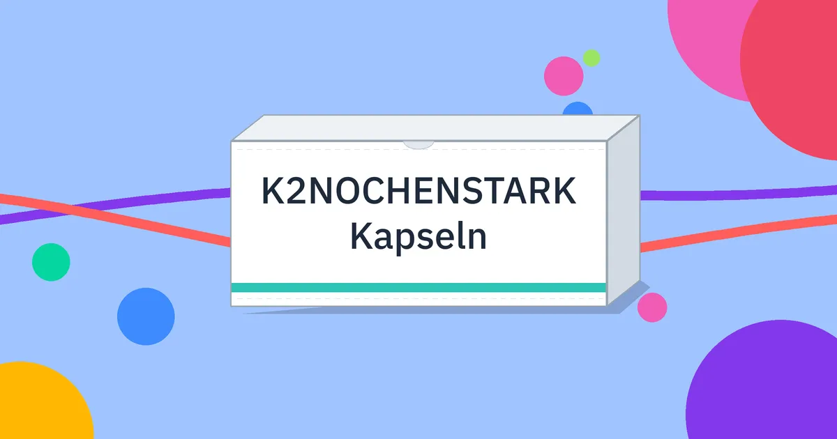 Symbolbild: Packung mit der Aufschrift K2NOCHENSTARK Kapseln (PZN 12565701) – Verfügbarkeit und Bezug in Apotheken in Frankfurt am Main