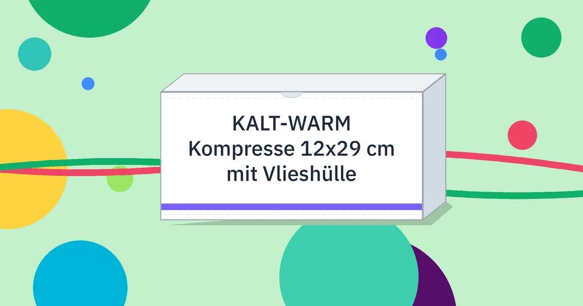 Symbolbild: Packung mit der Aufschrift KALT-WARM Kompresse 12x29 cm mit Vlieshülle (PZN 01988321) – Verfügbarkeit und Bezug in Apotheken in Frankfurt am Main