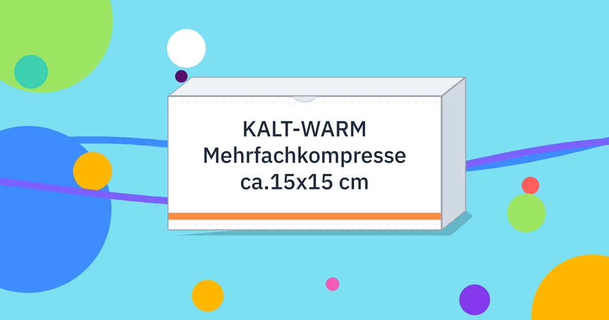 Symbolbild: Packung mit der Aufschrift KALT-WARM Mehrfachkompresse ca.15x15 cm (PZN 11025865) – Verfügbarkeit und Bezug in Apotheken in Frankfurt am Main