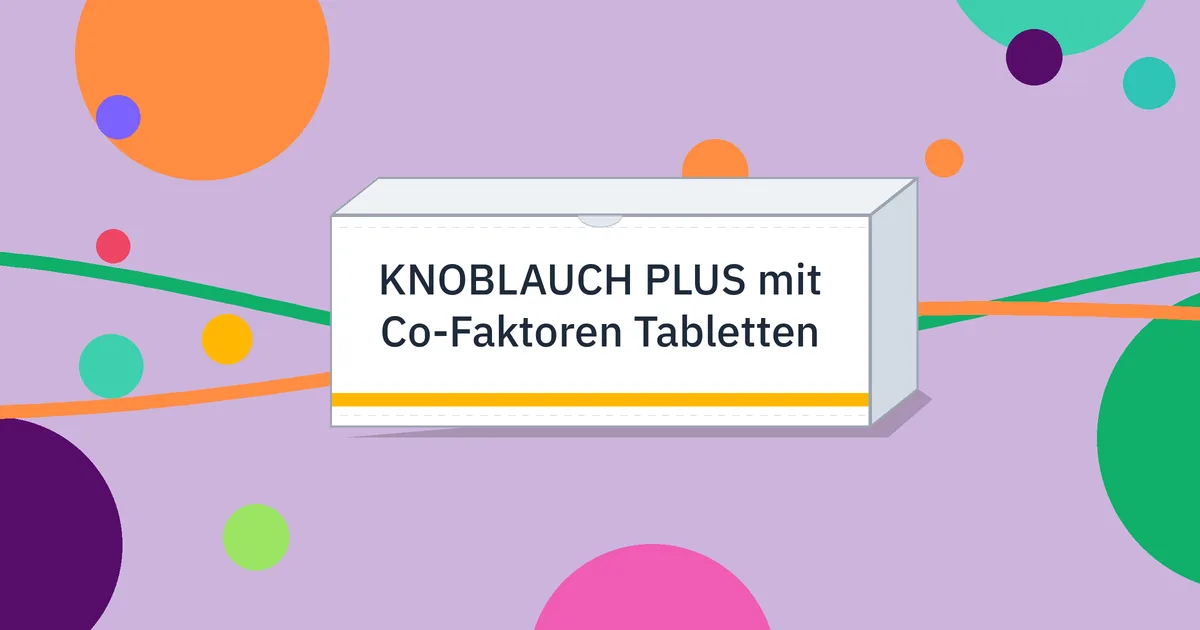 Symbolbild: Packung mit der Aufschrift KNOBLAUCH PLUS mit Co-Faktoren Tabletten (PZN 17016212) – Verfügbarkeit und Bezug in Apotheken in Frankfurt am Main