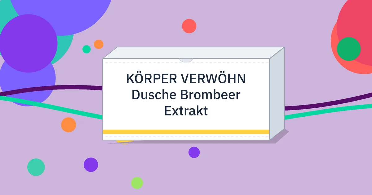 Symbolbild: Packung mit der Aufschrift KÖRPER VERWÖHN Dusche Brombeer Extrakt (PZN 17945294) – Verfügbarkeit und Bezug in Apotheken in Frankfurt am Main