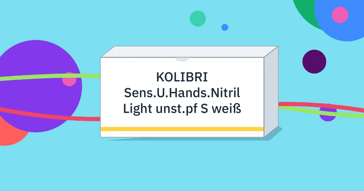 Symbolbild: Packung mit der Aufschrift KOLIBRI Sens.U.Hands.Nitril Light unst.pf S weiß (PZN 18891525) – Verfügbarkeit und Bezug in Apotheken in Frankfurt am Main
