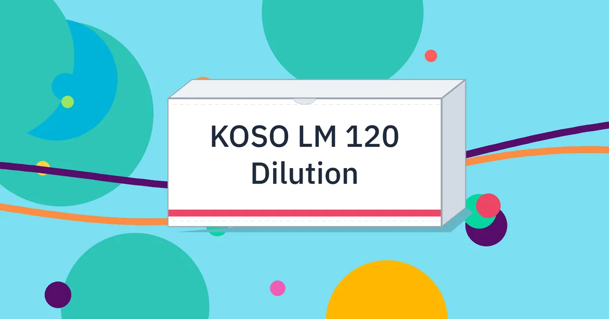 Symbolbild: Packung mit der Aufschrift KOSO LM 120 Dilution (PZN 13520190) – Verfügbarkeit und Bezug in Apotheken in Frankfurt am Main