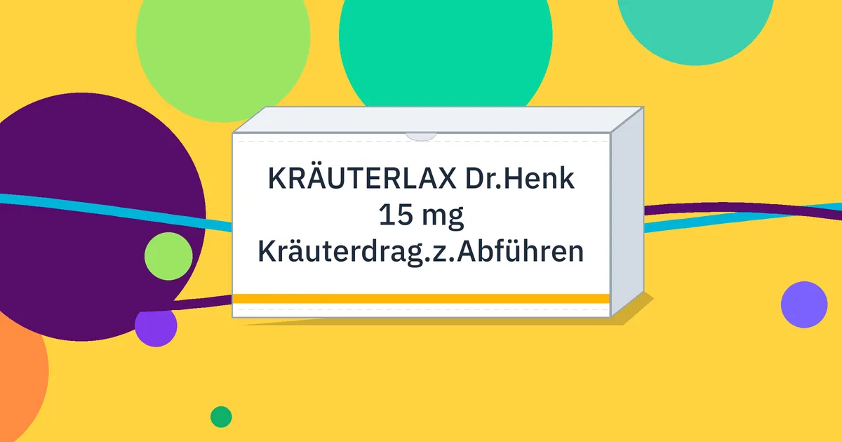 Symbolbild: Packung mit der Aufschrift KRÄUTERLAX Dr.Henk 15 mg Kräuterdrag.z.Abführen (PZN 02115523) – Verfügbarkeit und Bezug in Apotheken in Frankfurt am Main