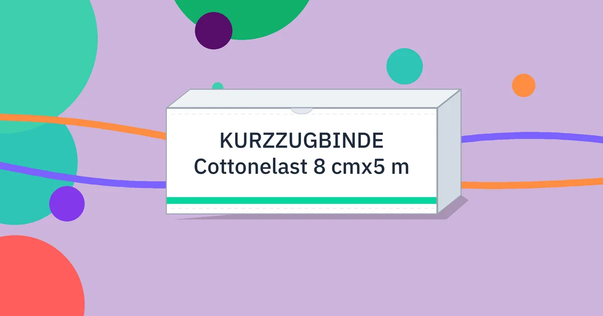 Symbolbild: Packung mit der Aufschrift KURZZUGBINDE Cottonelast 8 cmx5 m (PZN 01356377) – Verfügbarkeit und Bezug in Apotheken in Frankfurt am Main