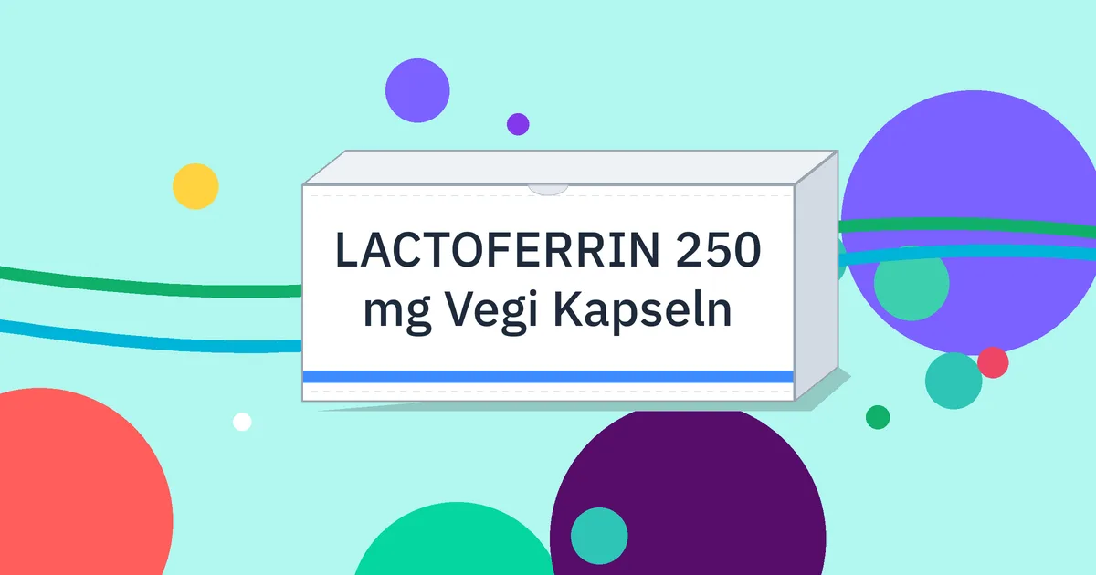 Symbolbild: Packung mit der Aufschrift LACTOFERRIN 250 mg Vegi Kapseln (PZN 15245813) – Verfügbarkeit und Bezug in Apotheken in Frankfurt am Main