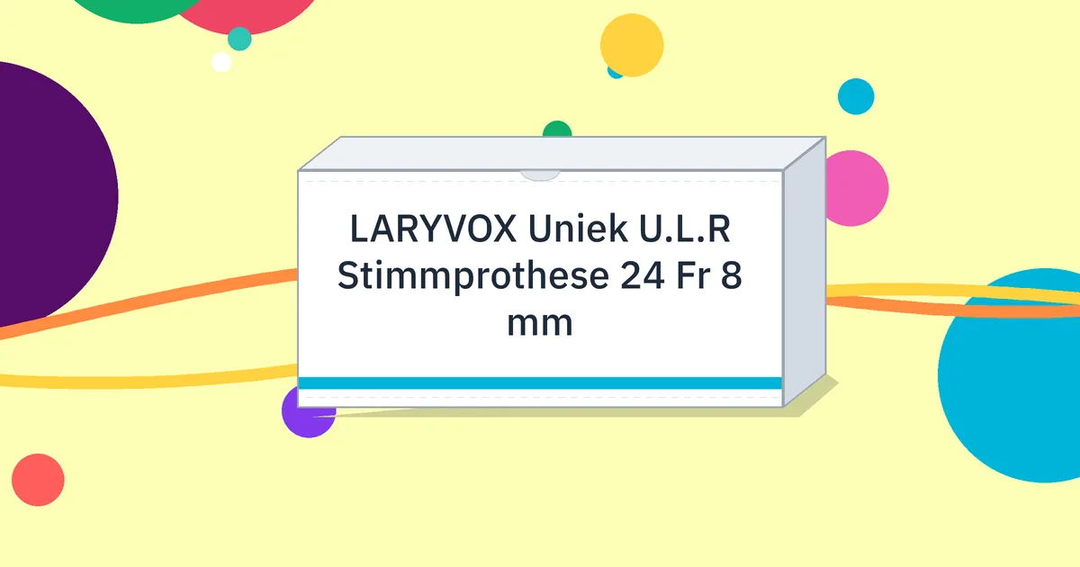 Symbolbild: Packung mit der Aufschrift LARYVOX Uniek U.L.R Stimmprothese 24 Fr 8 mm (PZN 18791427) – Verfügbarkeit und Bezug in Apotheken in Frankfurt am Main