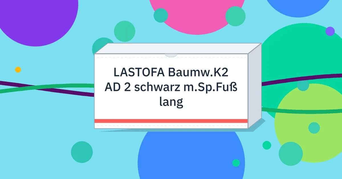Symbolbild: Packung mit der Aufschrift LASTOFA Baumw.K2 AD 2 schwarz m.Sp.Fuß lang (PZN 01943873) – Verfügbarkeit und Bezug in Apotheken in Frankfurt am Main