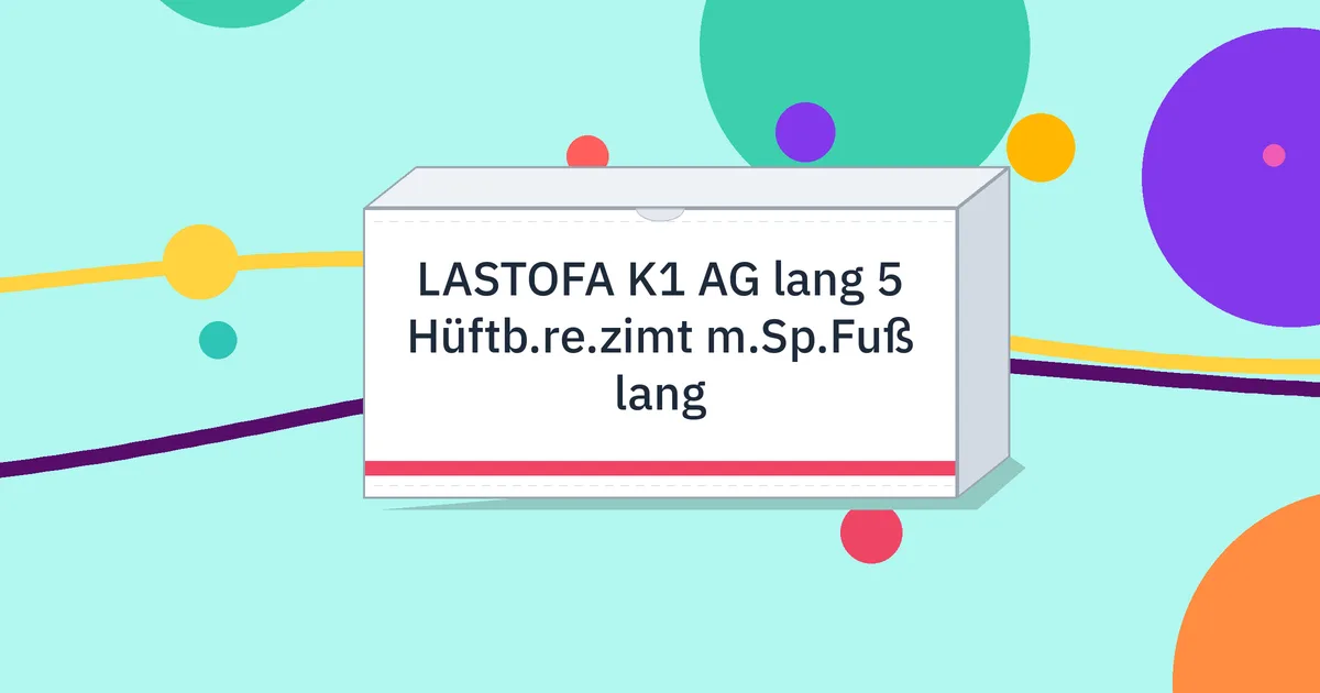Symbolbild: Packung mit der Aufschrift LASTOFA K1 AG lang 5 Hüftb.re.zimt m.Sp.Fuß lang (PZN 13798732) – Verfügbarkeit und Bezug in Apotheken in Frankfurt am Main