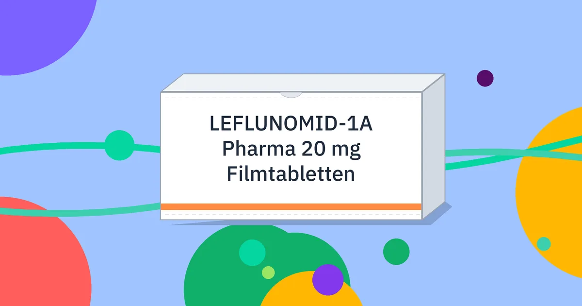Symbolbild: Packung mit der Aufschrift LEFLUNOMID-1A Pharma 20 mg Filmtabletten (PZN 19301744) – Verfügbarkeit und Bezug in Apotheken in Frankfurt am Main