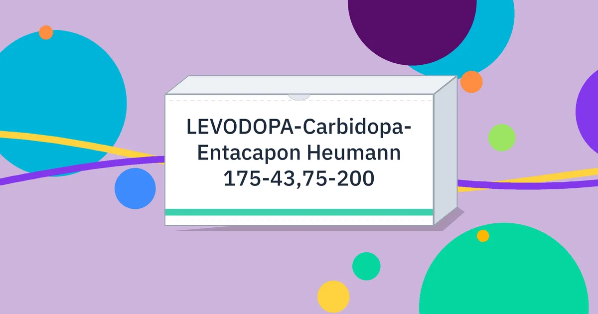 Symbolbild: Packung mit der Aufschrift LEVODOPA-Carbidopa-Entacapon Heumann 175-43,75-200 (PZN 17148994) – Verfügbarkeit und Bezug in Apotheken in Frankfurt am Main