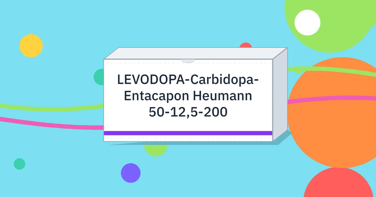 Symbolbild: Packung mit der Aufschrift LEVODOPA-Carbidopa-Entacapon Heumann 50-12,5-200 (PZN 17148793) – Verfügbarkeit und Bezug in Apotheken in Frankfurt am Main