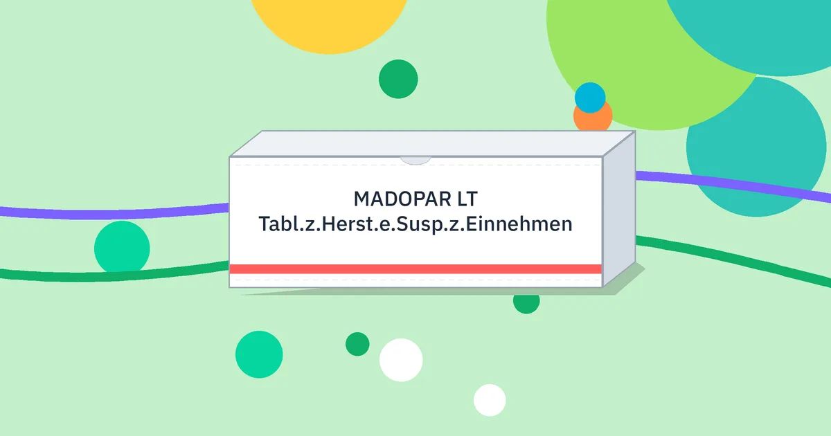 Symbolbild: Packung mit der Aufschrift MADOPAR LT Tabl.z.Herst.e.Susp.z.Einnehmen (PZN 01602095) – Verfügbarkeit und Bezug in Apotheken in Frankfurt am Main