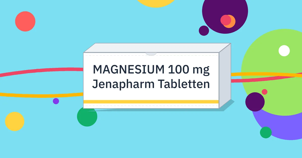 Symbolbild: Packung mit der Aufschrift MAGNESIUM 100 mg Jenapharm Tabletten (PZN 08530803) – Verfügbarkeit und Bezug in Apotheken in Frankfurt am Main