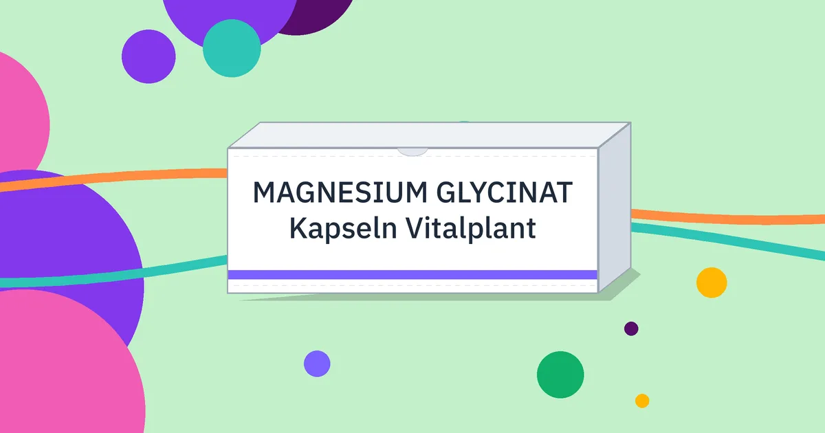 Symbolbild: Packung mit der Aufschrift MAGNESIUM GLYCINAT Kapseln Vitalplant (PZN 20196353) – Verfügbarkeit und Bezug in Apotheken in Frankfurt am Main