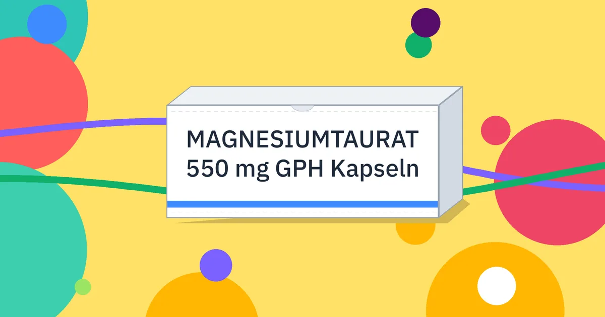 Symbolbild: Packung mit der Aufschrift MAGNESIUMTAURAT 550 mg GPH Kapseln (PZN 18310267) – Verfügbarkeit und Bezug in Apotheken in Frankfurt am Main