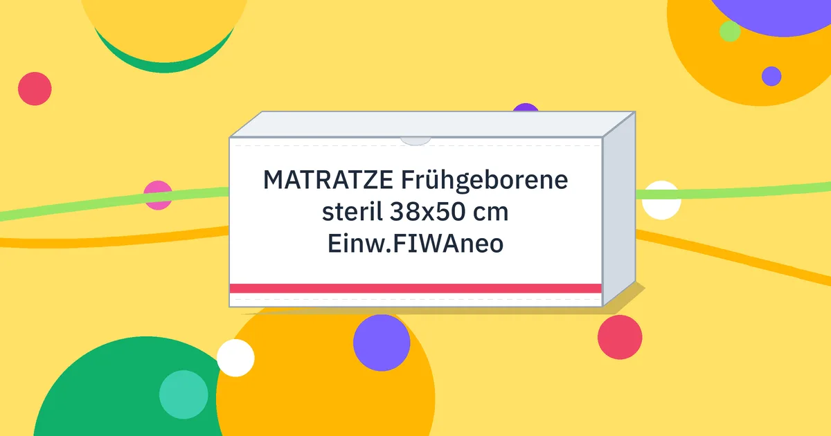 Symbolbild: Packung mit der Aufschrift MATRATZE Frühgeborene steril 38x50 cm Einw.FIWAneo (PZN 12726570) – Verfügbarkeit und Bezug in Apotheken in Frankfurt am Main